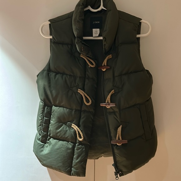 J. Crew | Jackets & Coats | Hunter Green Puffer Zip Up Vest With Rope ...